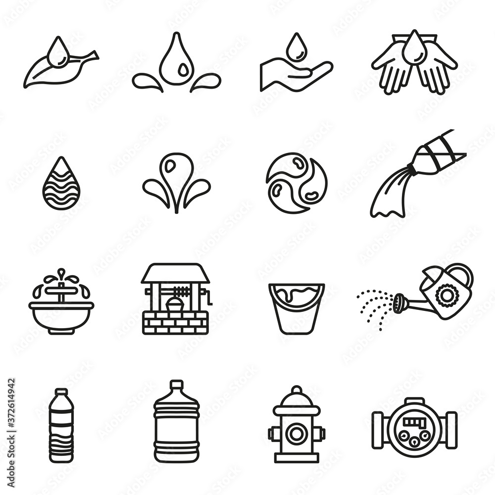Water icon set with white background. Thin line style stock vector ...