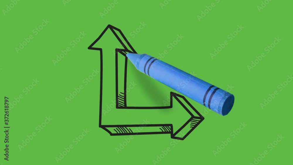 Drawing 3d arrow from up and left with black outline and blue color ...