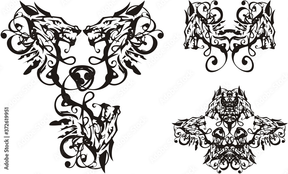 Tribal dragon head symbols - three options. Abstract symbols of dragons ...