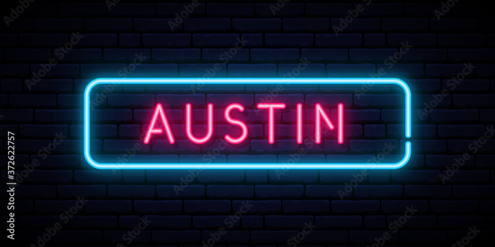 Austin neon sign. Bright light signboard. Vector banner. Stock Vector ...