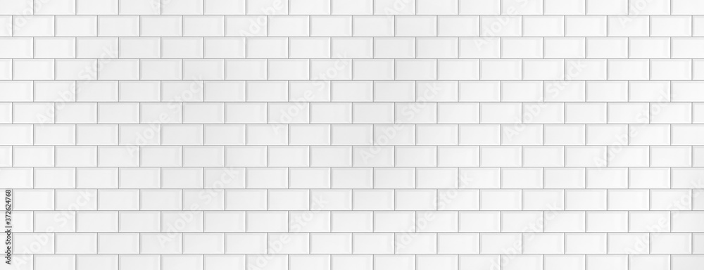 Wall made of white ceramic tiles. Background and texture. Large wide ...