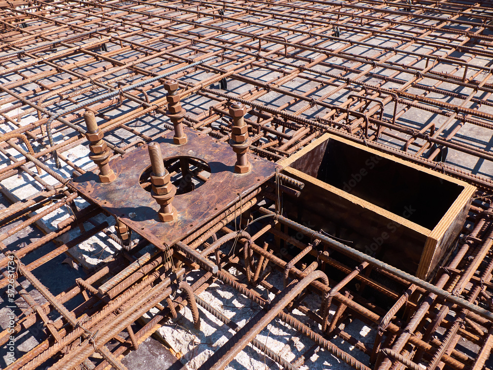 reinforcement of concrete reinforced foundation with metal anchor bolts ...