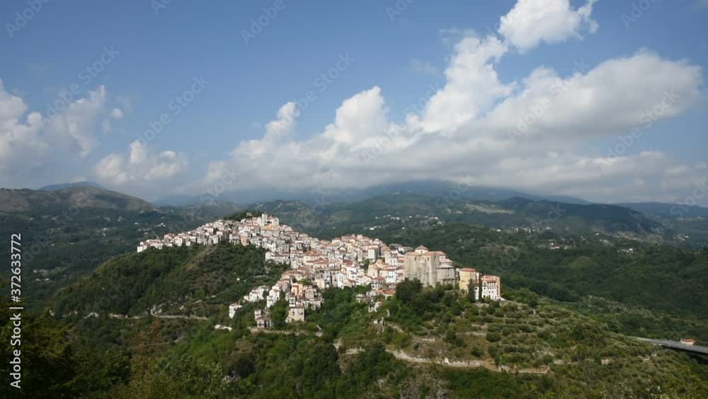 Vidéo Stock Panoramic view of the rural town of Altomonte, in the ...