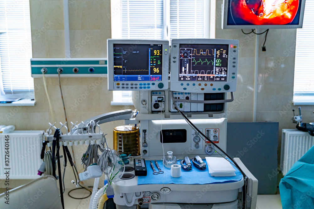 Mechanical ventilation equipment. Screen with results. Pneumonia ...