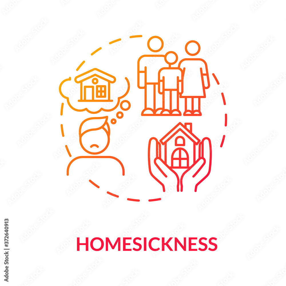 Homesickness red gradient concept icon. Anxiety from family separation ...