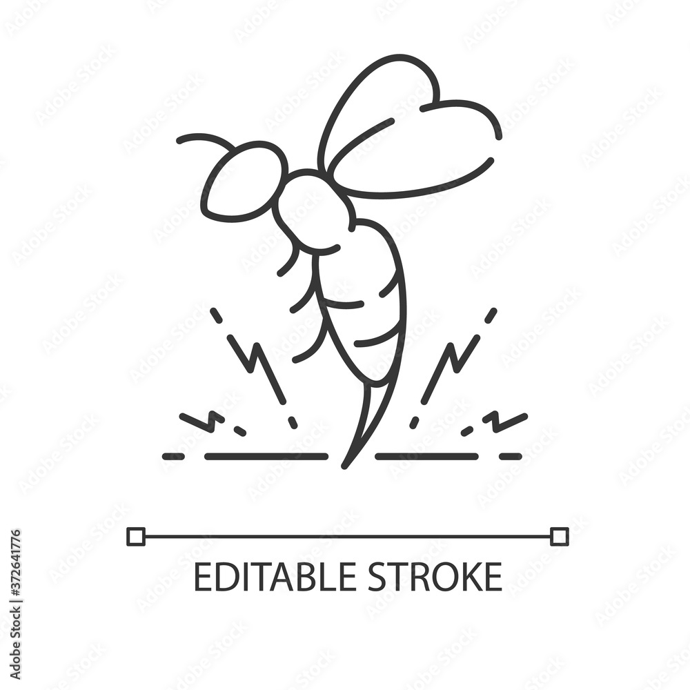 Bee venom linear icon. Honeybee attack, flying insect injecting poison ... Bee venom linear icon. Honeybee attack, flying insect injecting poison ...
