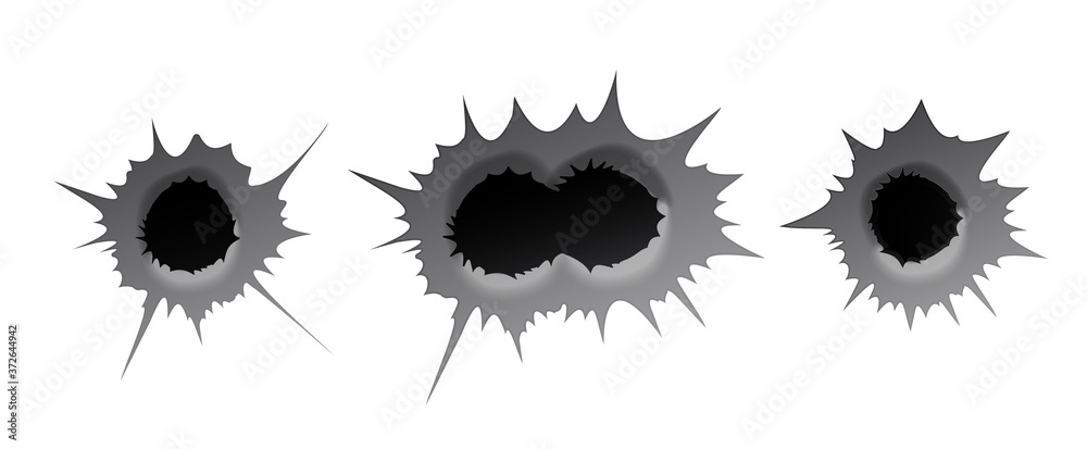 Bullet hole on white background. Realisic metal single and double ...