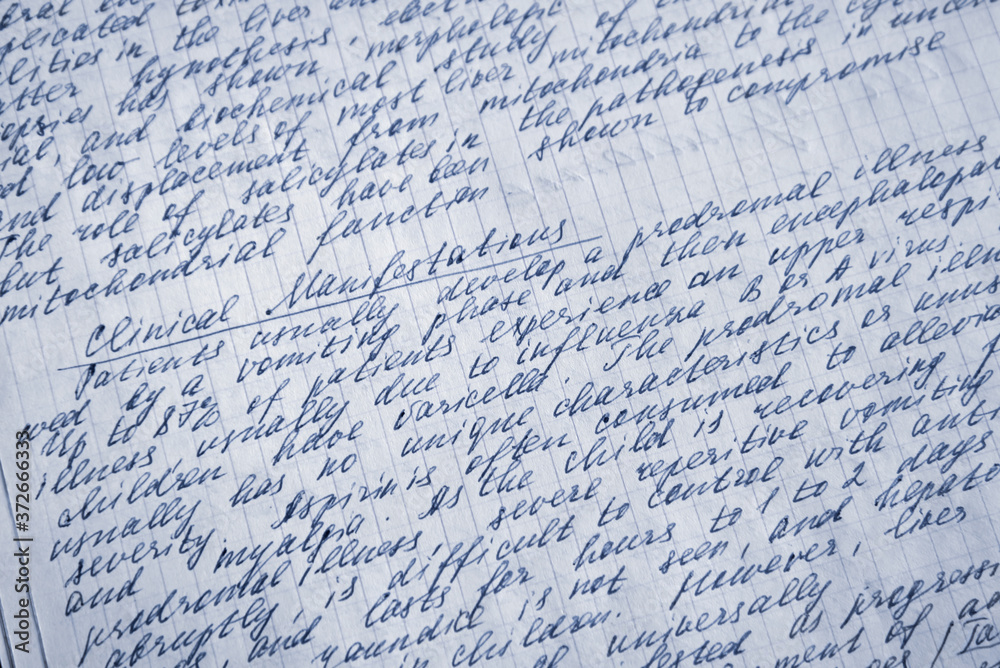 Hand-written medical text. Hand-written medical notes. Medical writing ...