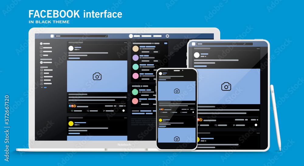 Facebook Web Page Social Page Interface Concept on Laptop, Tablet, and ...