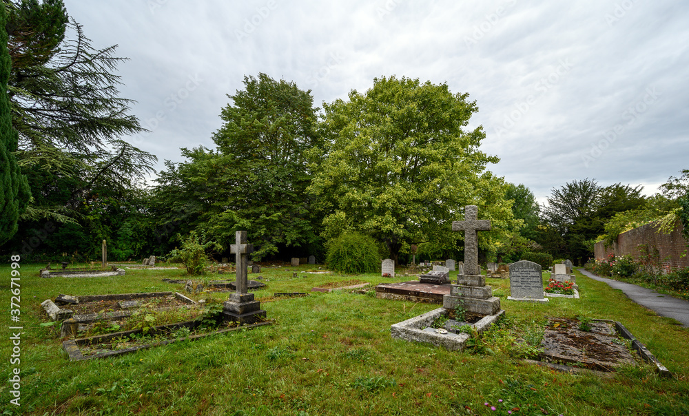 The graveyard of St Bartholomew's Church in Otford, Kent, UK. The ...