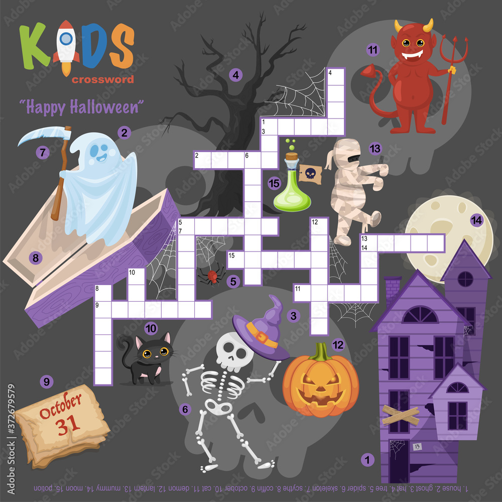 Easy crossword puzzle "Happy Halloween", for children in elementary and ...