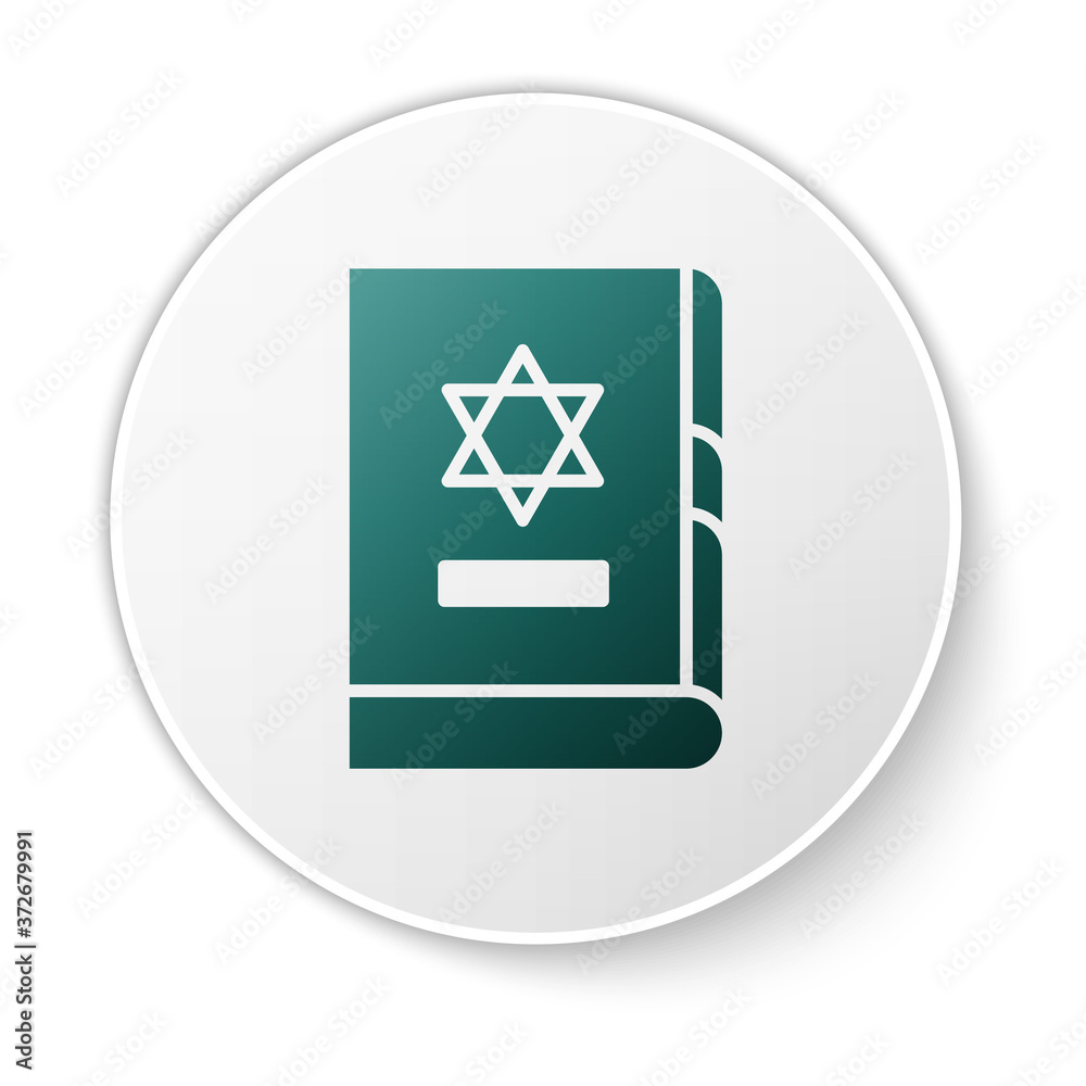 Green Jewish torah book icon isolated on white background. On the cover ...