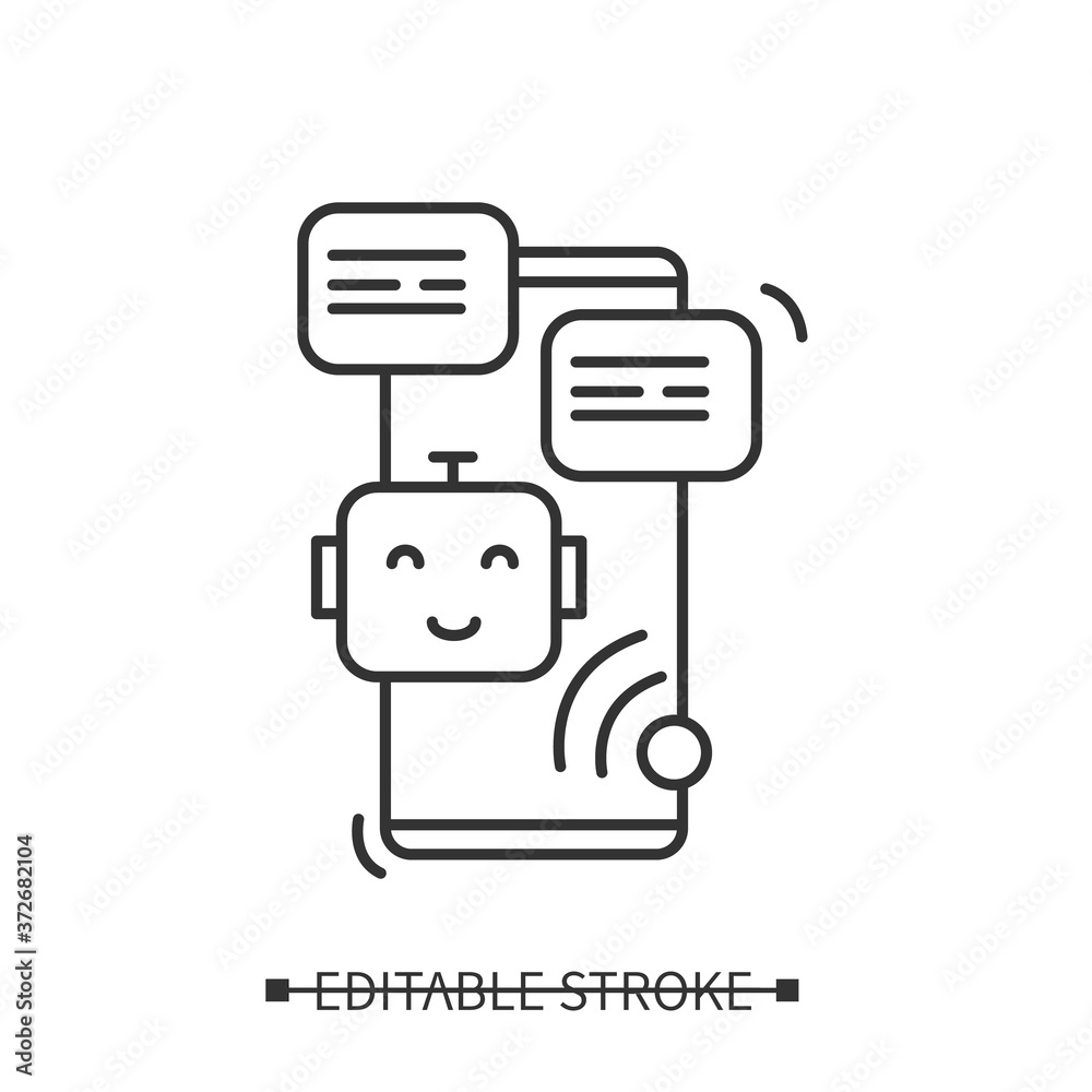 Voice to text icon. Smartphone, robot, audio and message bubble linear ...