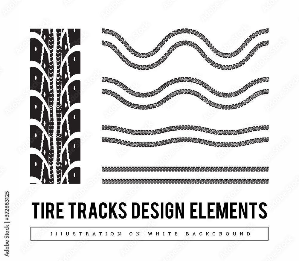 Tire tracks vector set design elements with varying degrees of ...