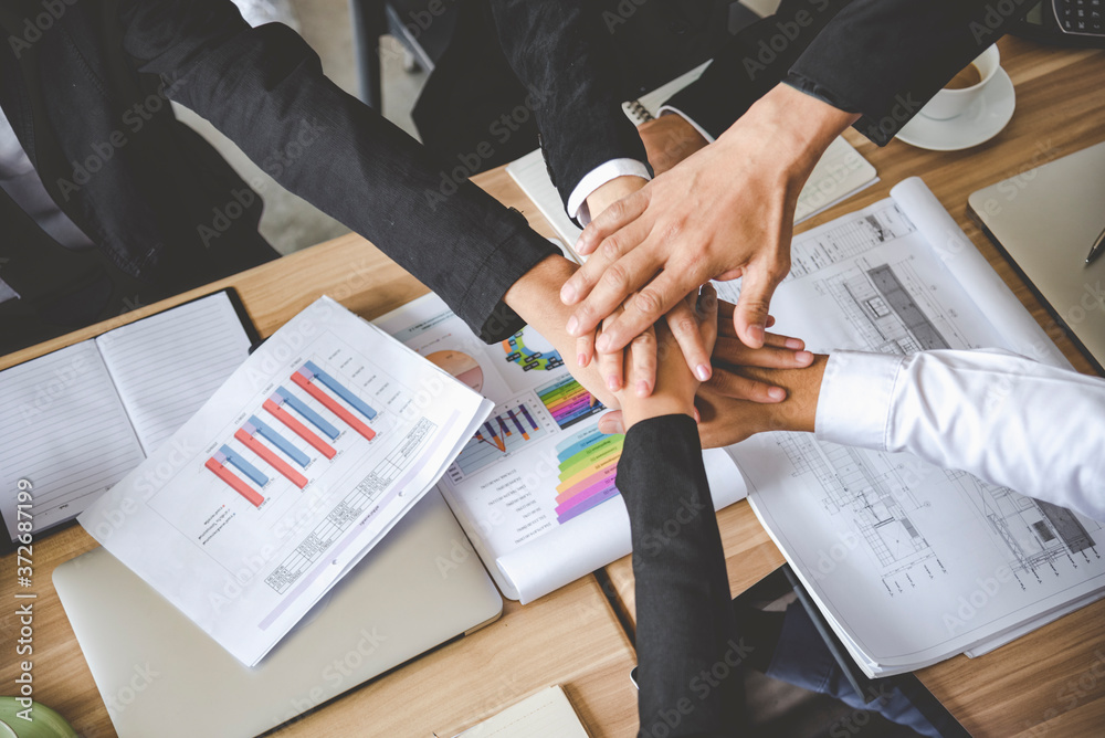 Teamwork Together Concept. Group of diversity people thumb up team ...