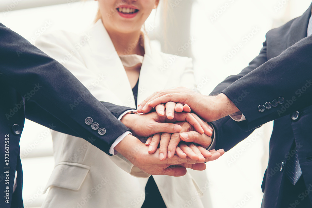 Teamwork Together Concept. Group of diversity people high five on air ...