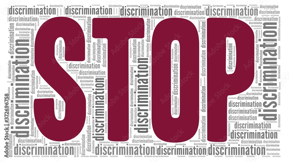 Stop discrimination vector illustration word cloud isolated on a white ...