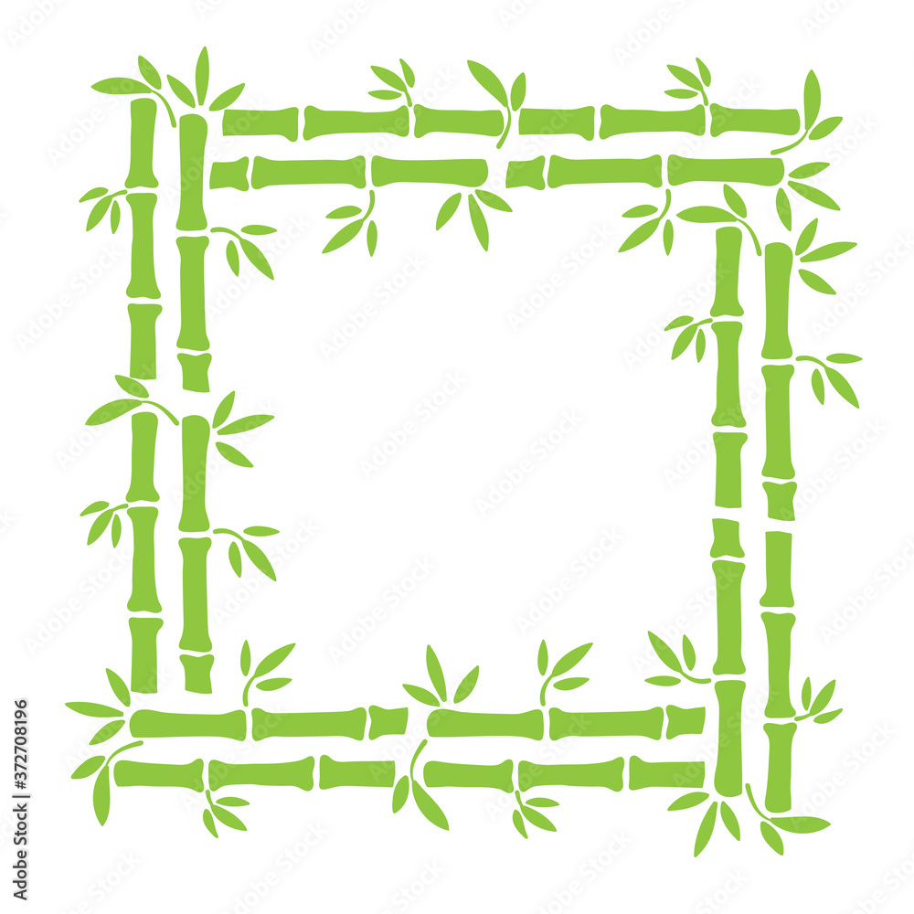 Green bamboo hand drawn border element for card design on white, stock ...