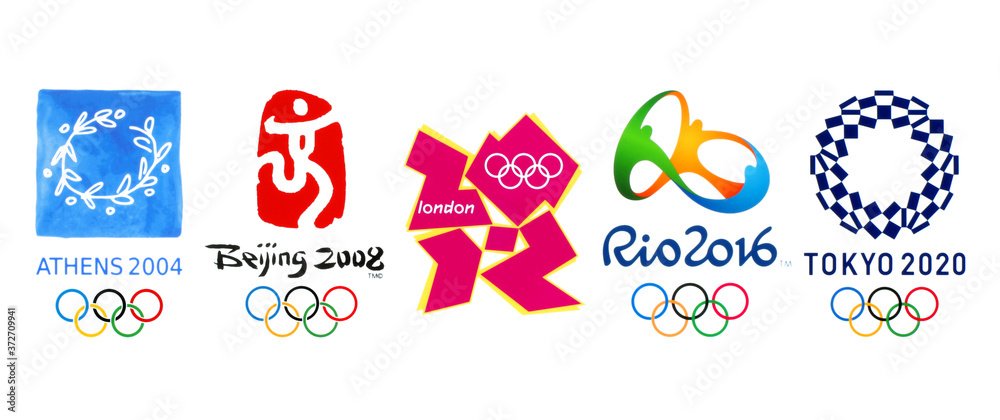 Collection of official logos of the Summer Olympic Games Stock Photo ...