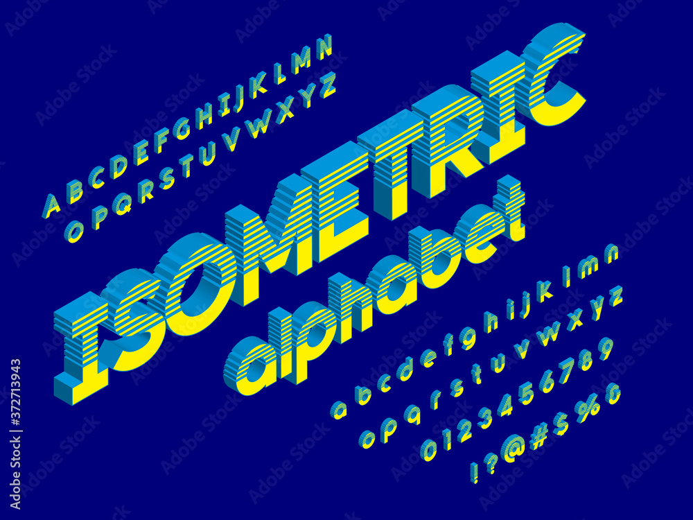 Isometric font with uppercase, lowercase, numbers and symbol Stock ...
