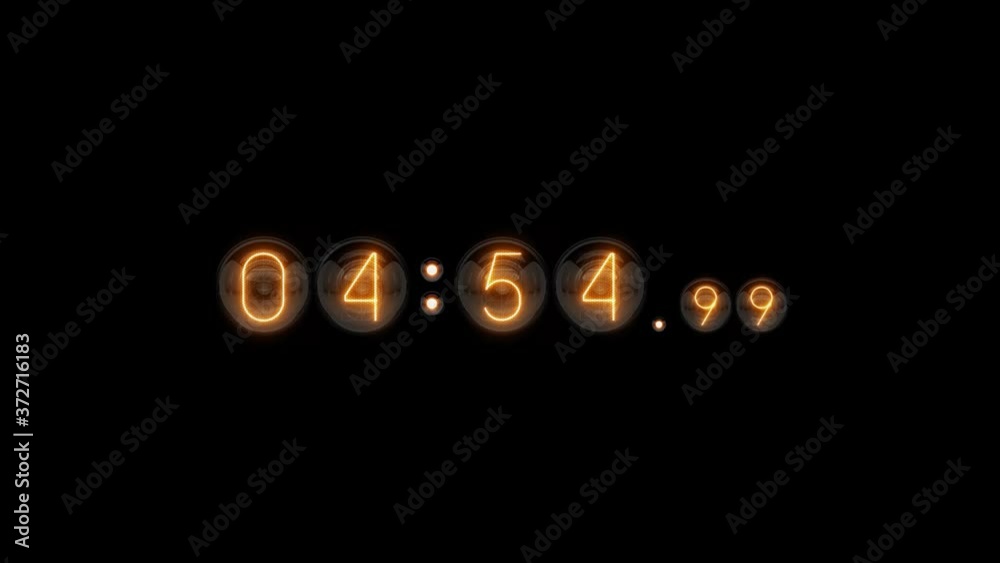 Countdown 5 minutes. Milliseconds. Nixie tube indicator countdown. Gas ...