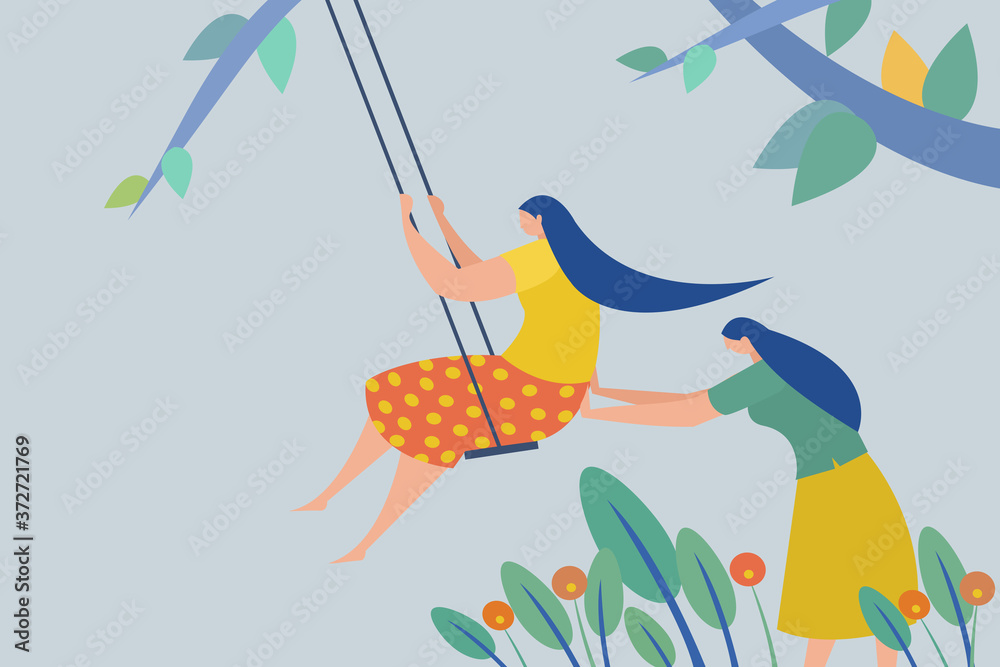 Girls with traditional Kerala dress swinging in outdoor. Concept for ...