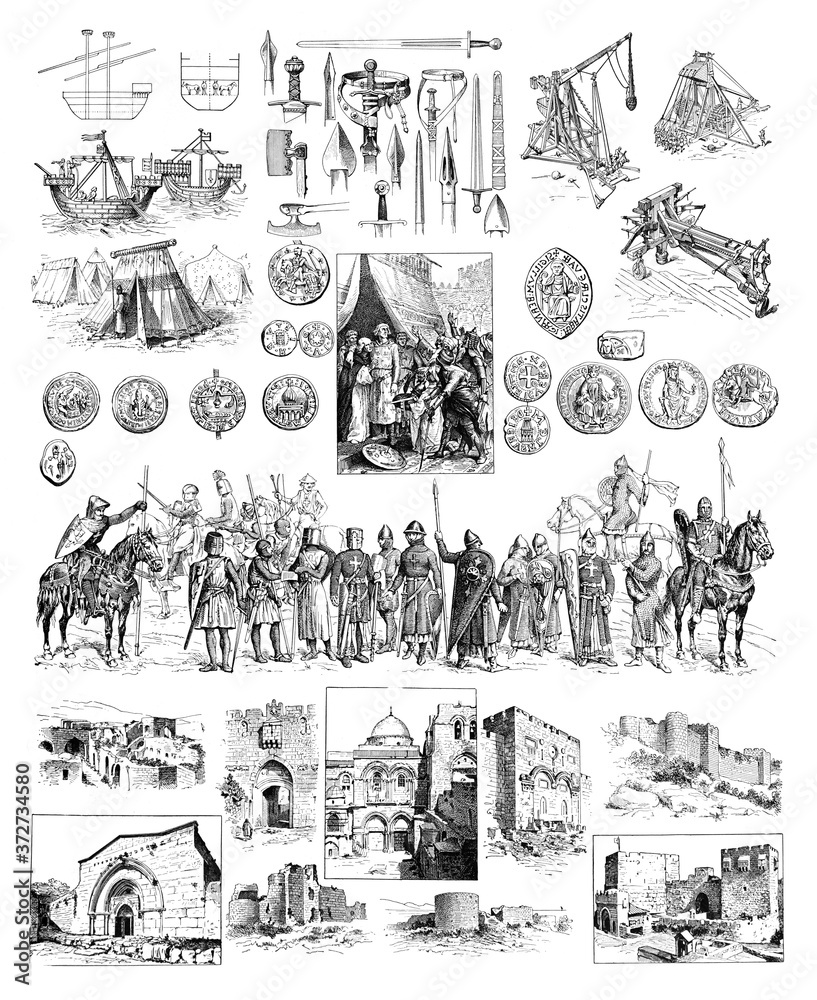 Poster Collage of Crusades with different crusaders historical – Wall ...