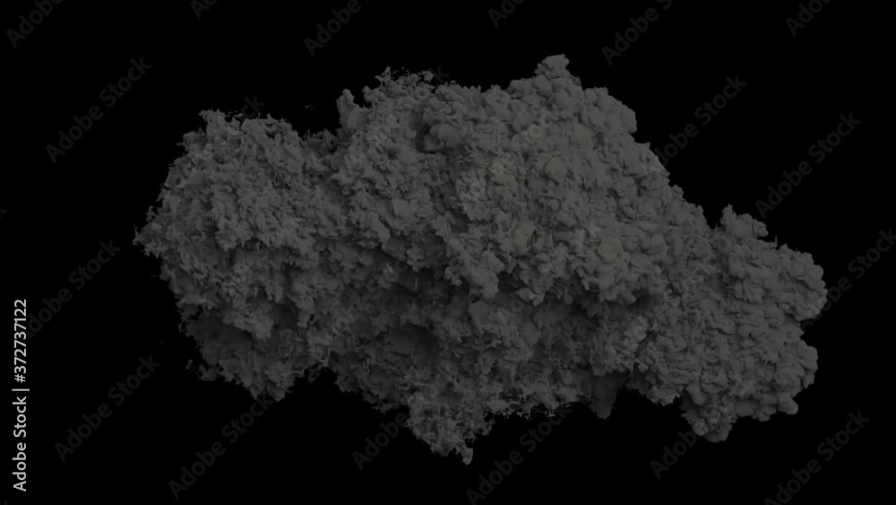 Explosion of explosive or shot out of a cannon weapon with a black ...