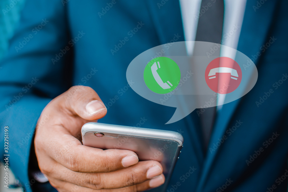 The back of the smart phone in the business person's hand, the screen ...