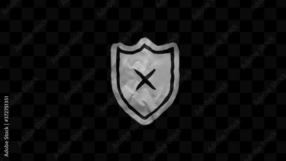 Unsafe icon hand-drawn on crumpled paper being revealed with checkered ...