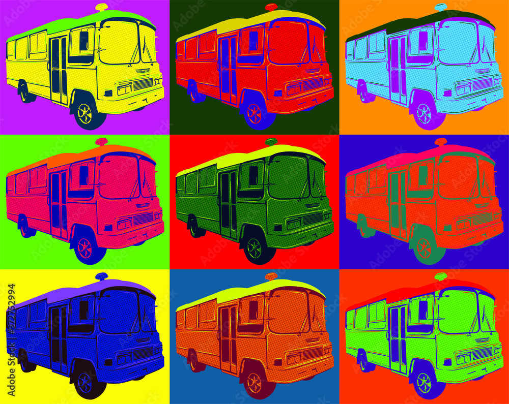 Vetor de Colombian Retro bus knowed as "buseta" in pop art style. do ...