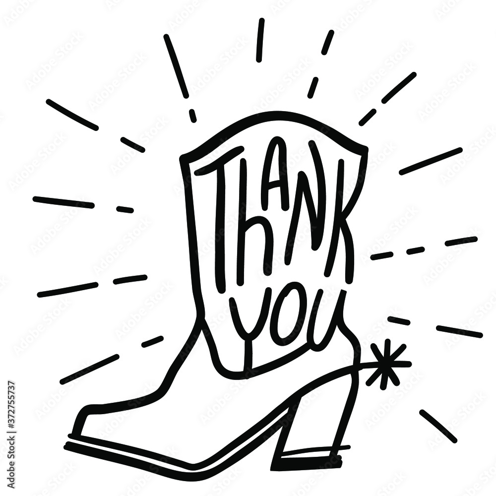 Western Thank you card. Vector thanks card with cowboy boot and text ...