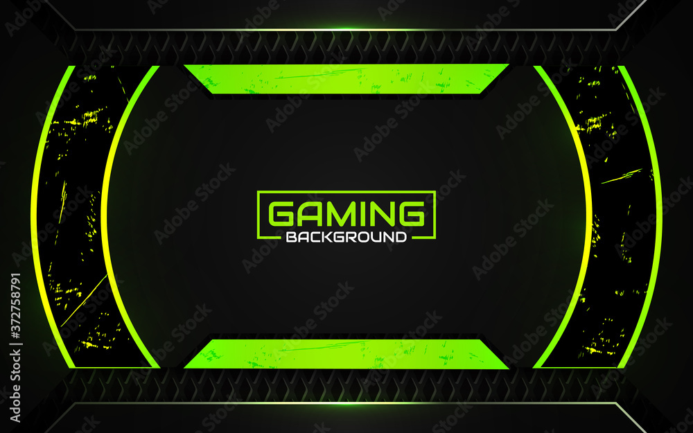 Abstract futuristic black and green gaming background with glossy metal ...
