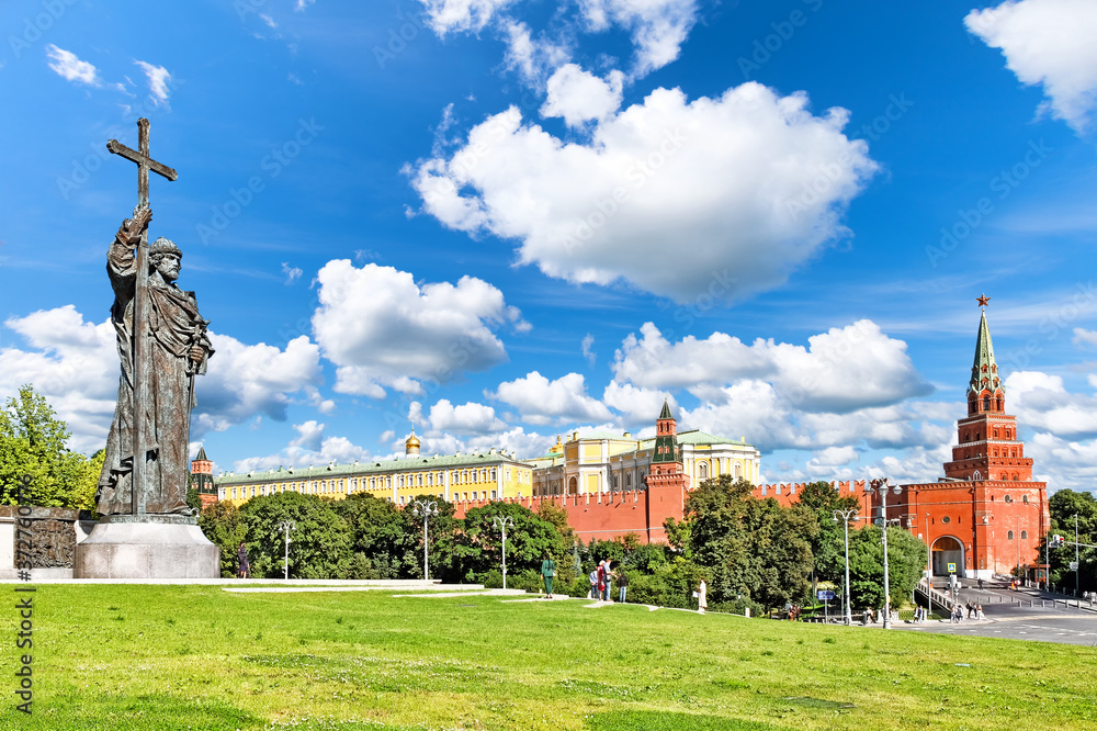 Historic Moscow kremlin entrance in Borovitskaya tower landmark against ...