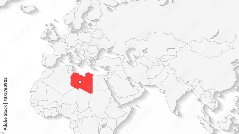 4k Libya map highlighted in the world map in red color and label of the ...