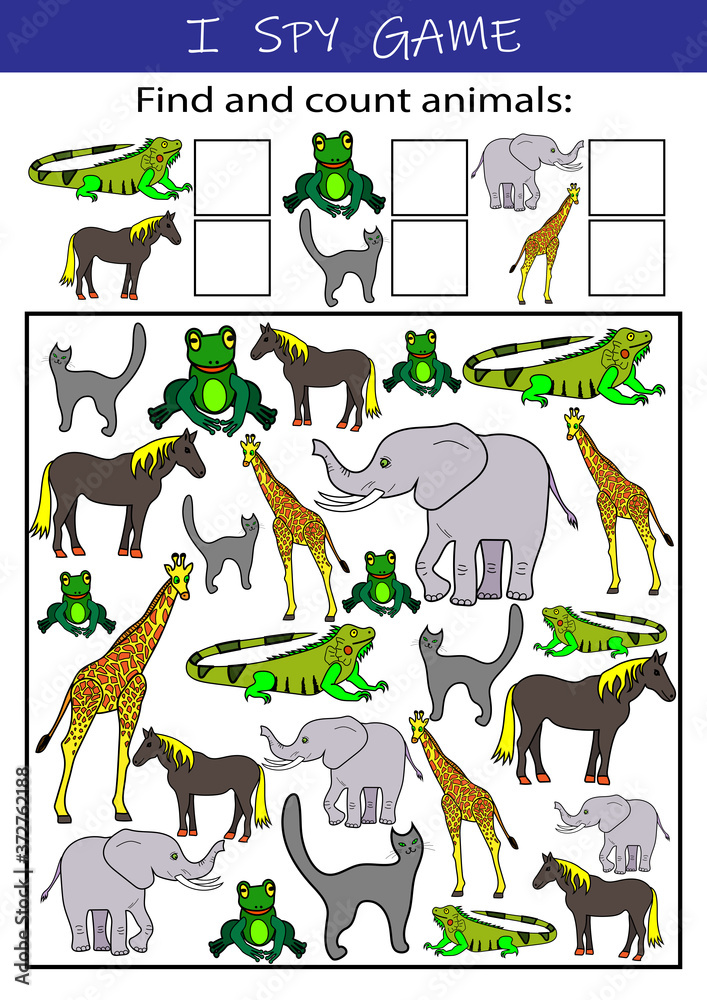 I spy animals educational game for kids. Math worksheet for ...