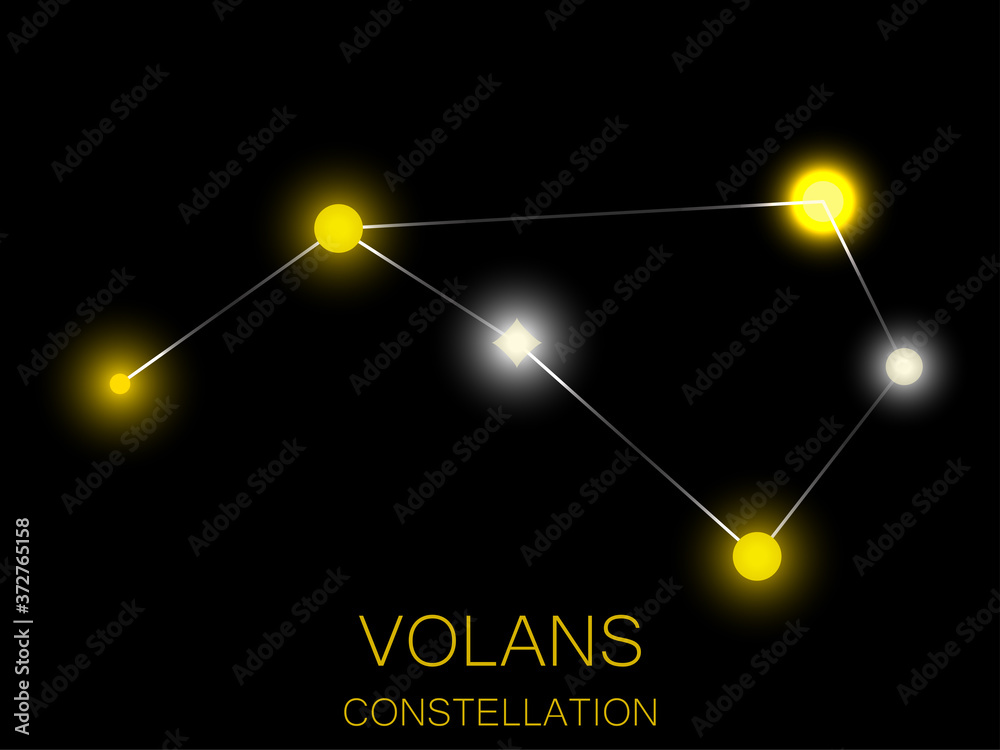 Volans constellation. Bright yellow stars in the night sky. A cluster ...
