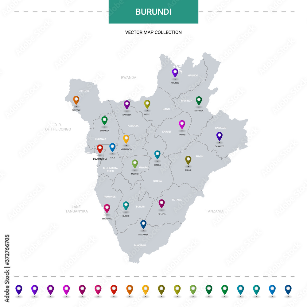 Burundi map with location pointer marks. Infographic vector template ...