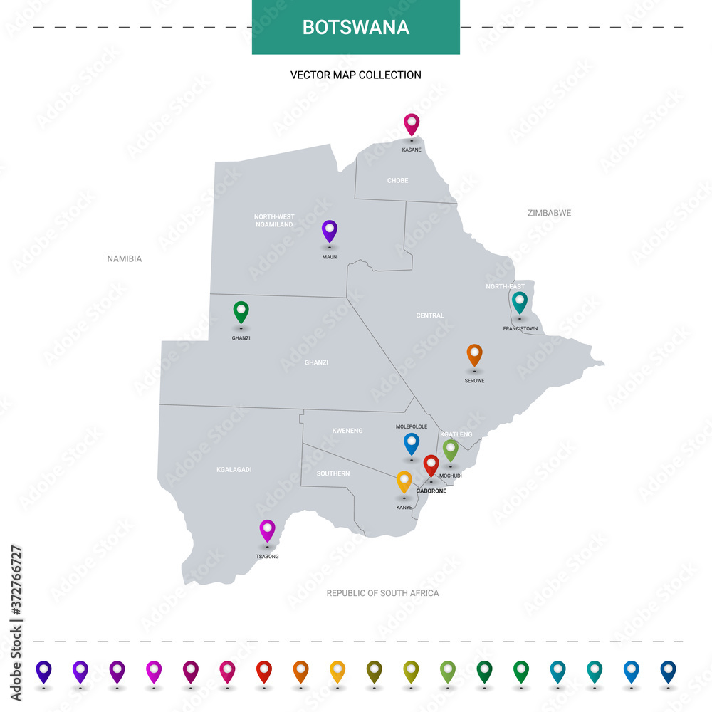 Botswana map with location pointer marks. Infographic vector template ...