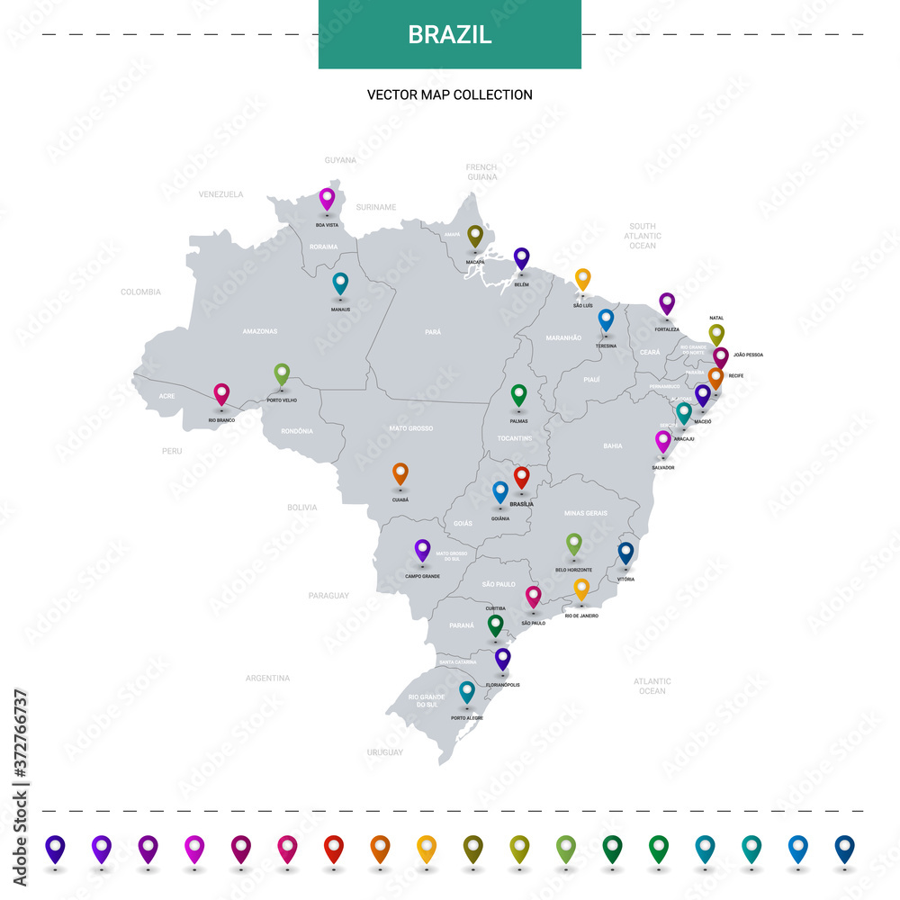 Brazil map with location pointer marks. Infographic vector template ...