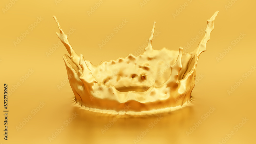 Crown of liquid gold. Liquid golden background. 3d rendering. High ...