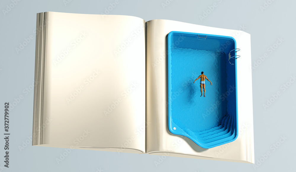 Book with swimming pool, metaphorically represents reading during the ...