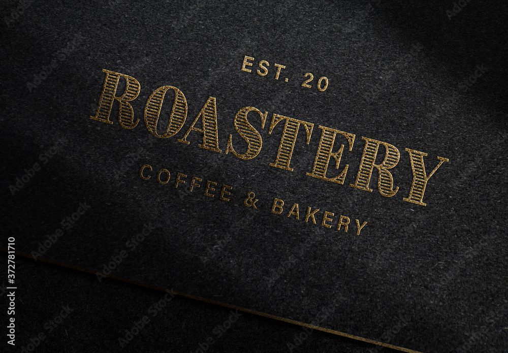 Debossed Gold Logo Mockup on Dark Paper Stock Template | Adobe Stock