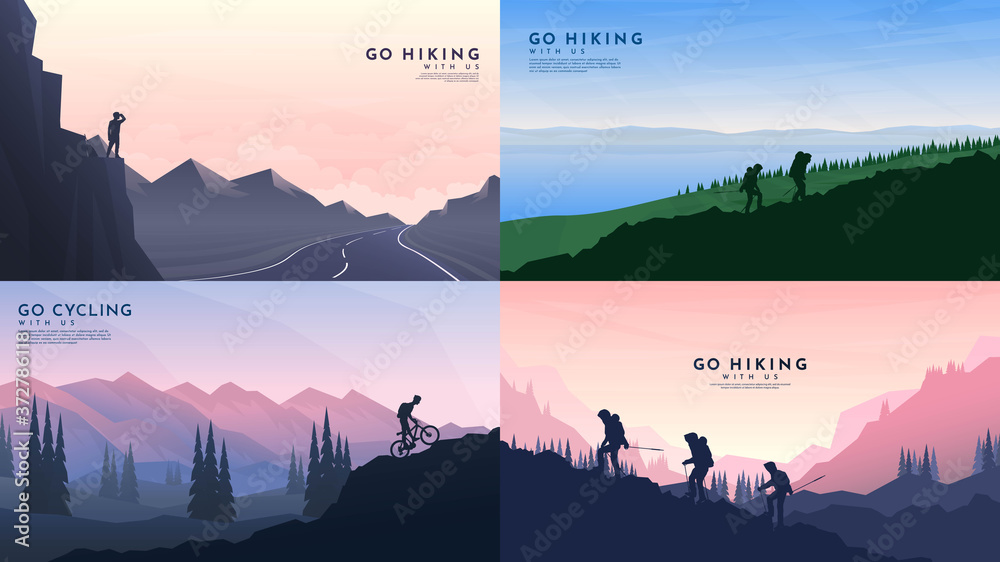 Vector backgrounds set. Travel concept of discovering, exploring and ...