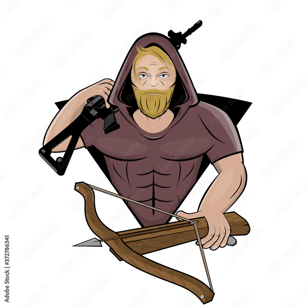 cartoon logo of a fighter with gun and crossbow Stock Vector | Adobe Stock