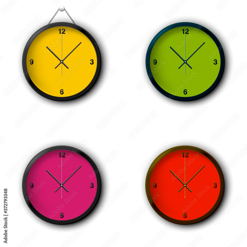 Set of watches with colored dials. Realistic clock icons for web and UI ...
