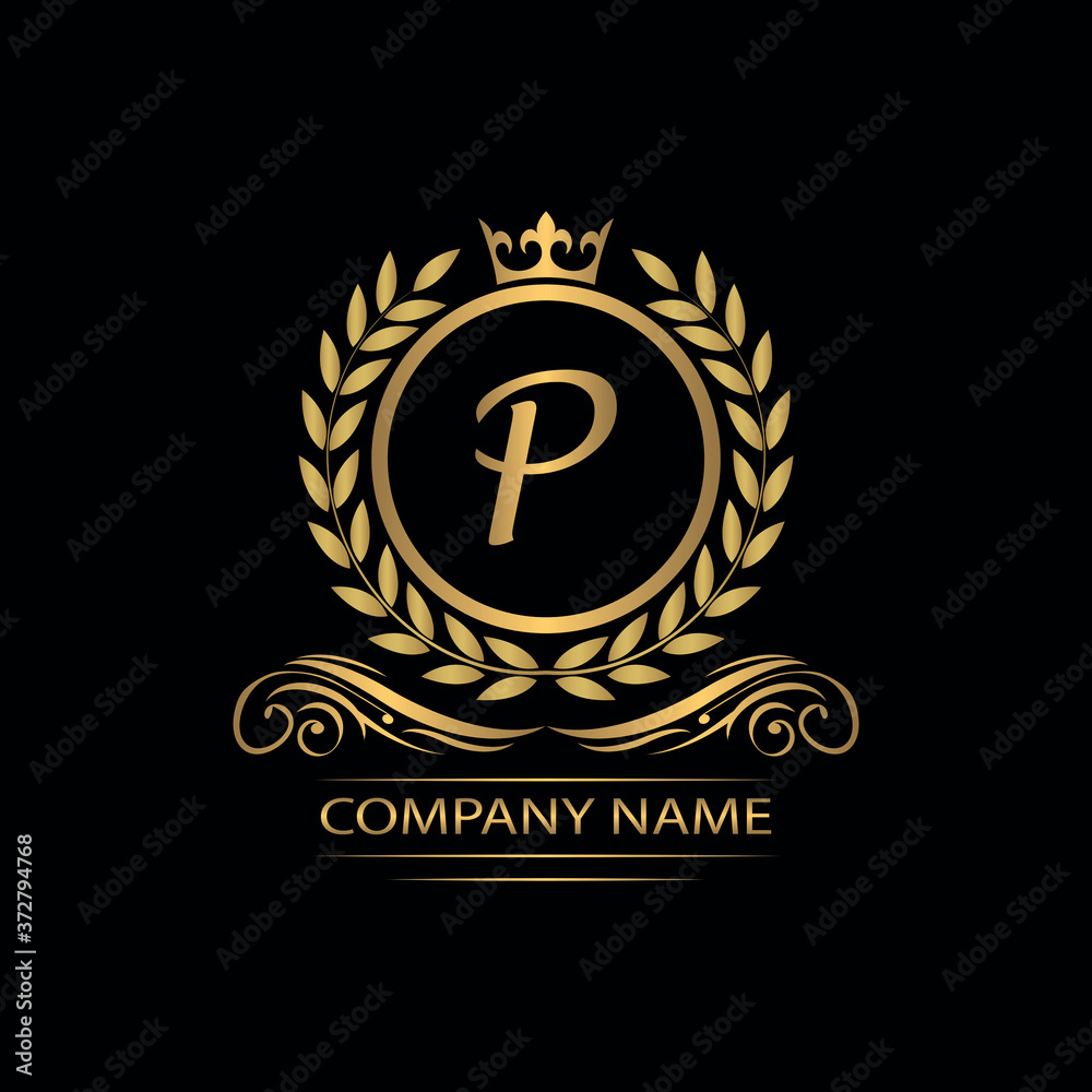 Golden Letter P laurel wreath template logo Luxury gold letter with ...