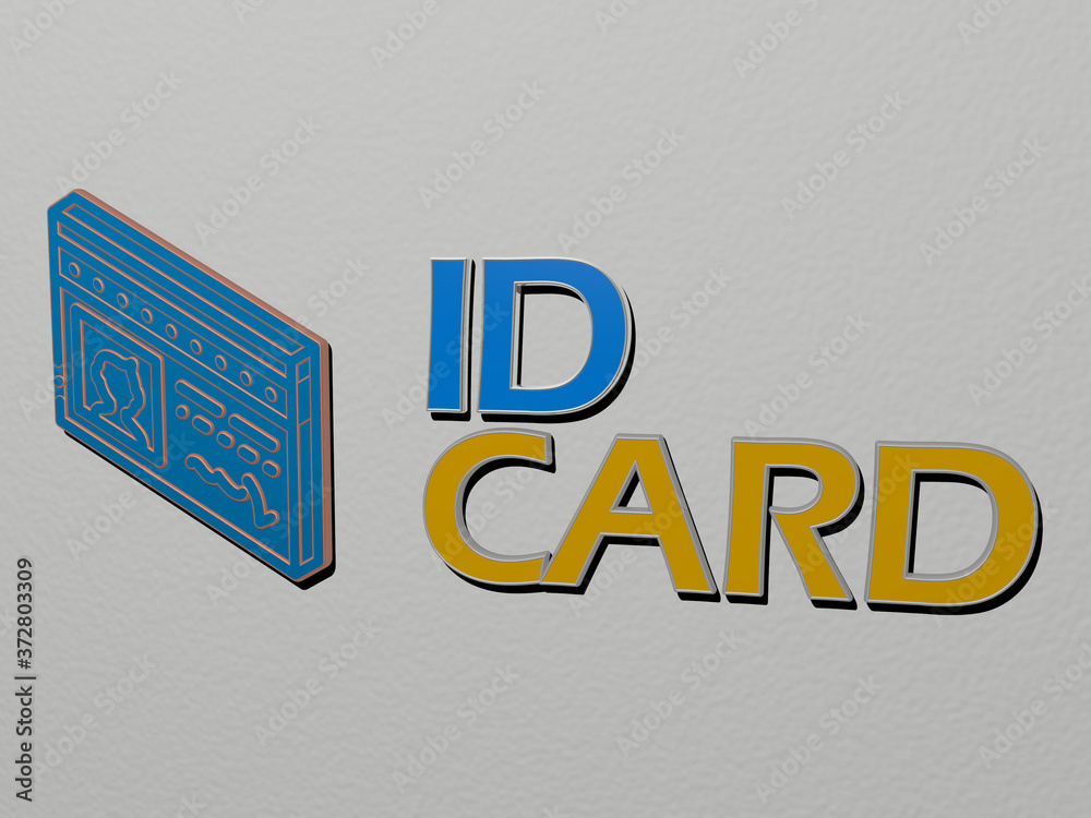3D illustration of ID CARD graphics and text made by metallic dice ...