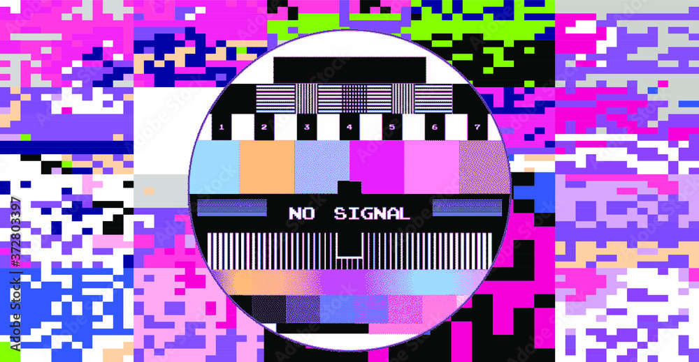 TV screen without signal with pixeled RGB bars and VHS noise effect ...