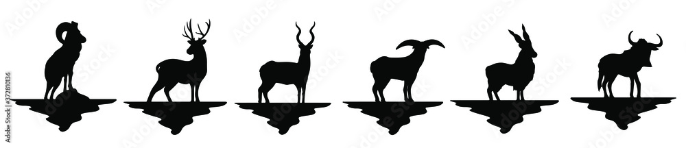 siervos icono de vector, cabras, renos, diferentes animales con cachos ...